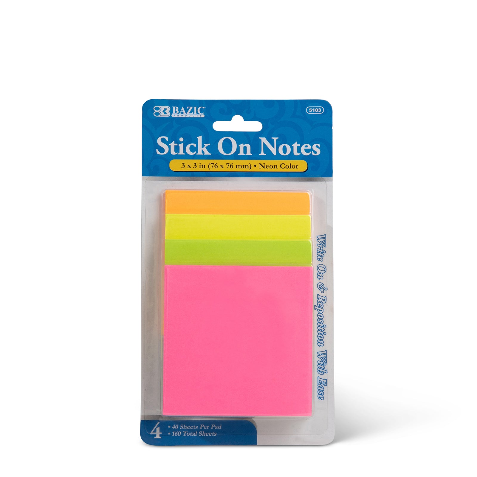 Stick on Notes 3" x 3" 40ct (4/pack) Neon | City Business Shipping